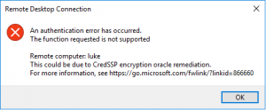 Remote Desktop Authentication Error Has Occurred. The function ...